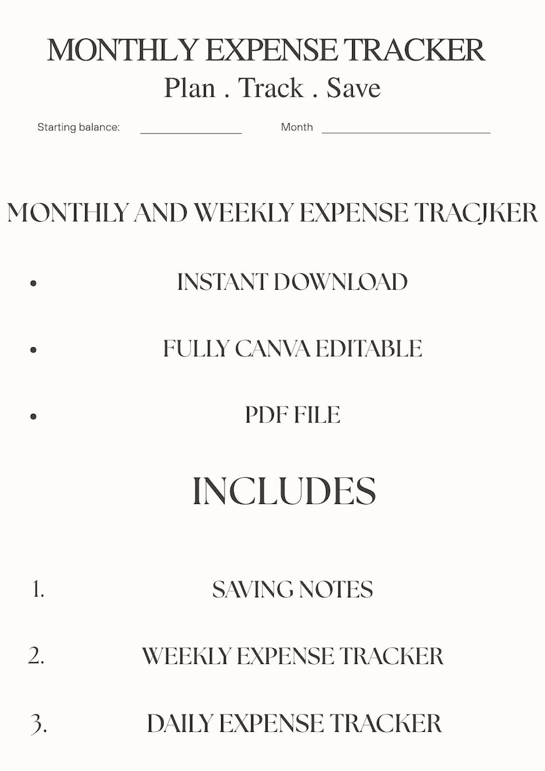 Editable Monthly Budget & Expense Tracker Weekly and Daily Planner ...