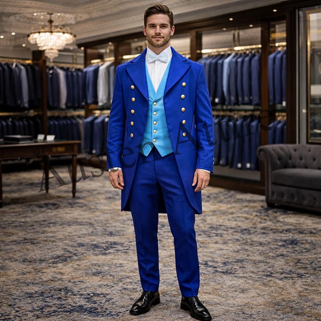 Men’s Royal Blue Jane Austen Regency Suit | Victorian Gentleman Costume ...