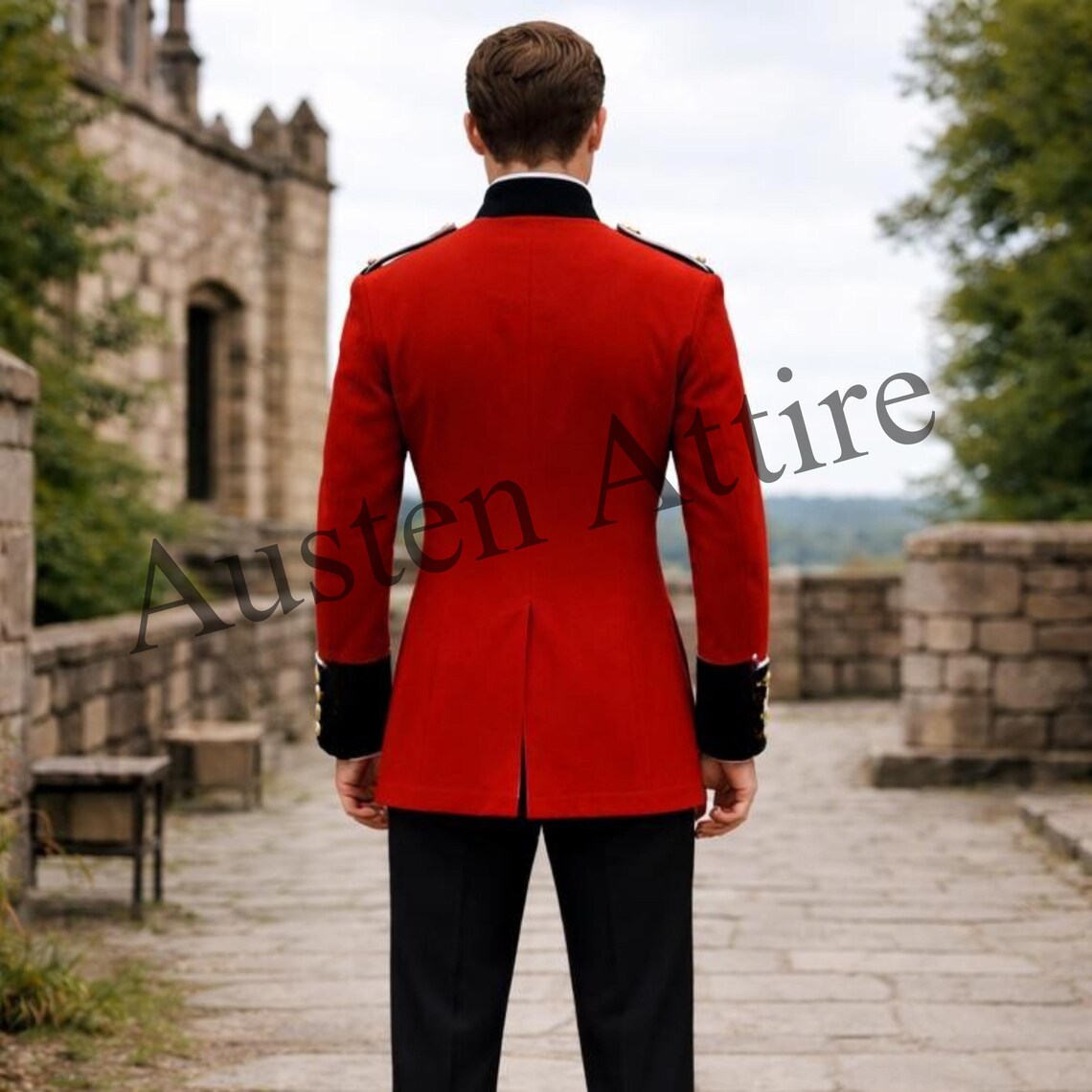 Men’s Red Military Officer Costume | Ceremonial Soldier Uniform Jacket ...