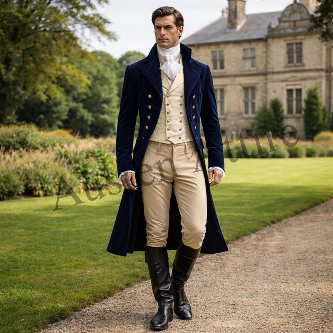 Mr. Darcy Inspired Velvet Regency Costume | Navy Velvet Mens Coat ...