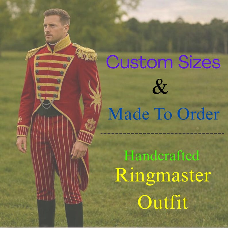 Men’s Red Velvet Ringmaster Costume With Gold Embroidery | Circus ...