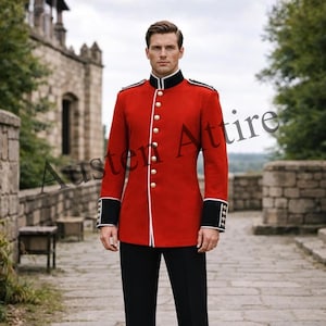Men’s Red Military Officer Costume | Ceremonial Soldier Uniform Jacket ...
