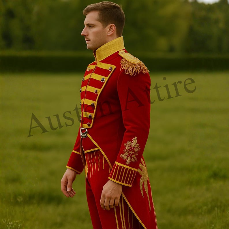 Men’s Red Velvet Ringmaster Costume With Gold Embroidery | Circus ...