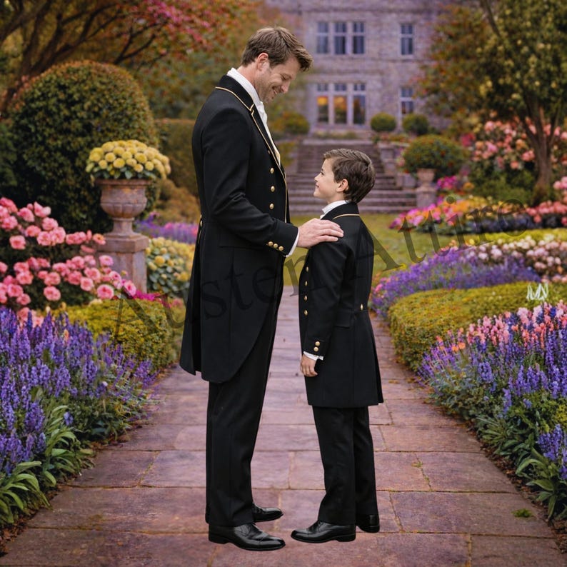 Father Son Matching Regency Tailcoat Outfit – Victorian Black & Gold ...