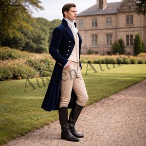 Mr. Darcy Inspired Velvet Regency Costume | Navy Velvet Mens Coat ...