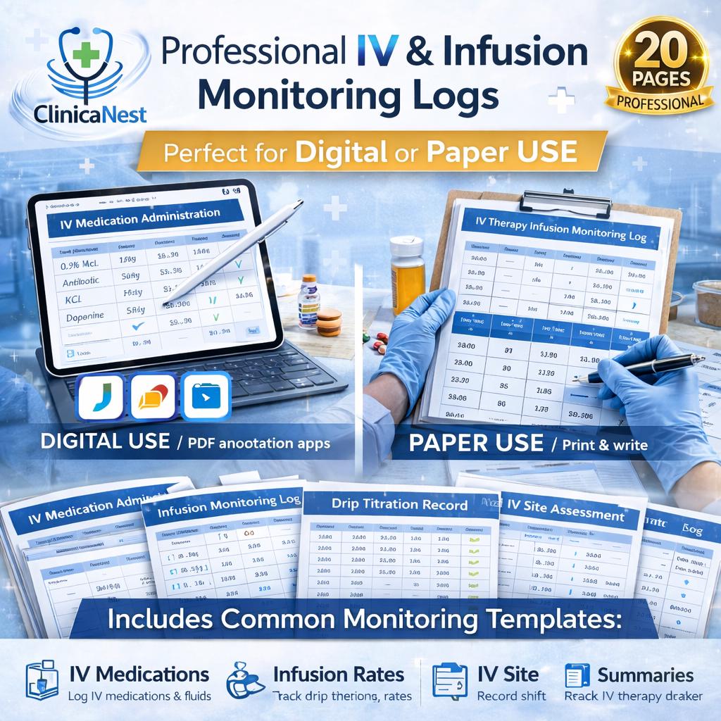 Iv Infusion Monitoring Log for Nurses, Iv Therapy Documentation Sheet ...