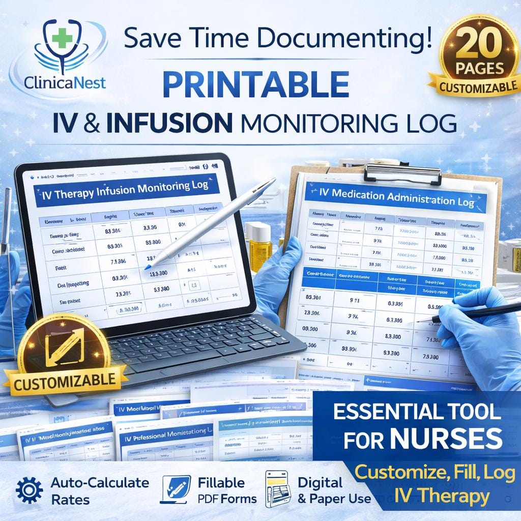Iv Infusion Monitoring Log for Nurses, Iv Therapy Documentation Sheet ...