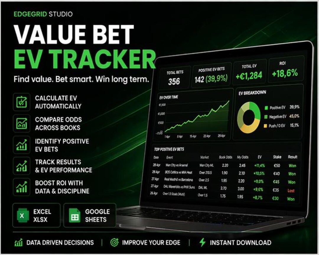 Value Bet & EV Tracker Excel Spreadsheet, CLV Analysis Dashboard - Etsy