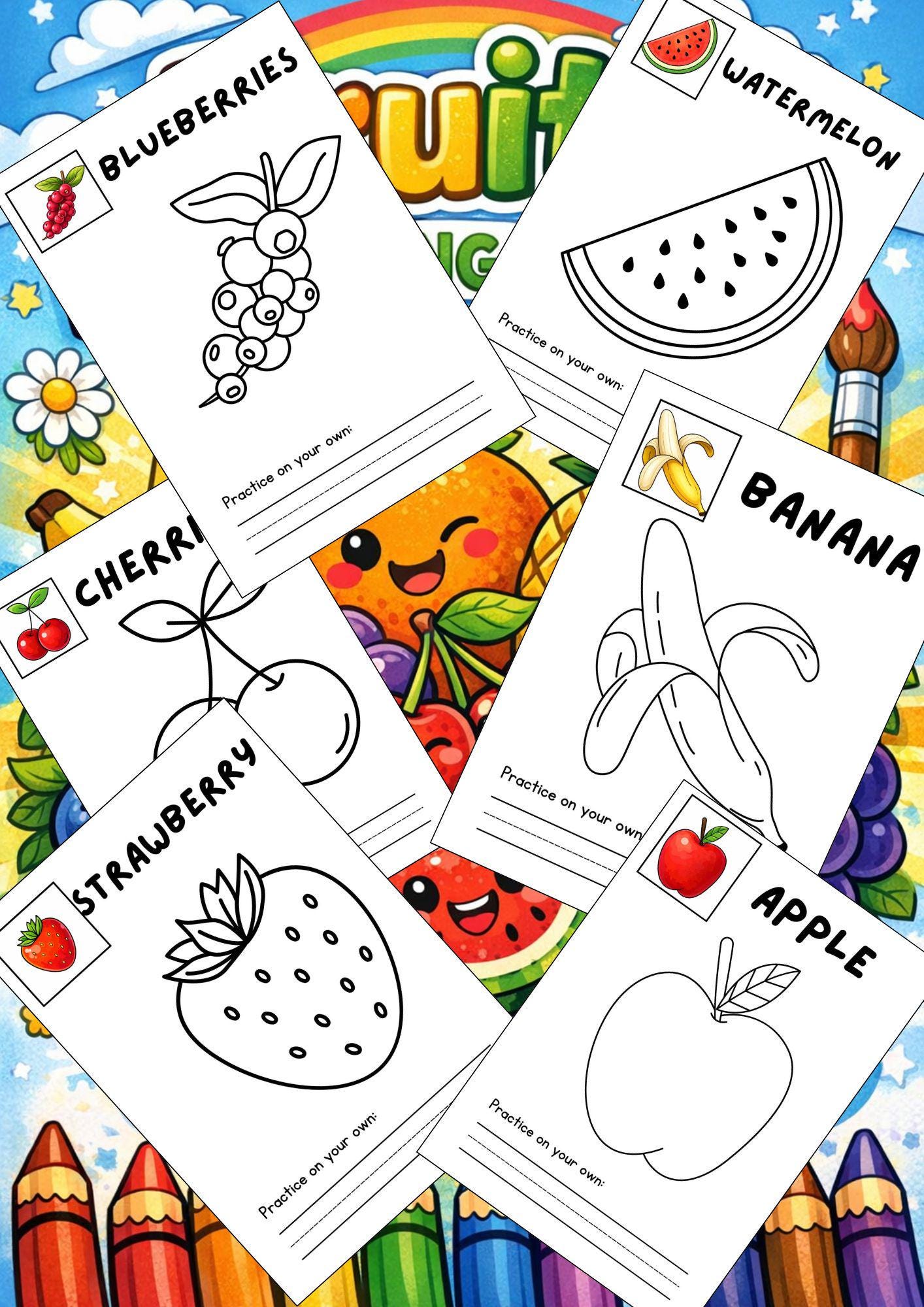 Fruits Coloring Book for Kids - Etsy