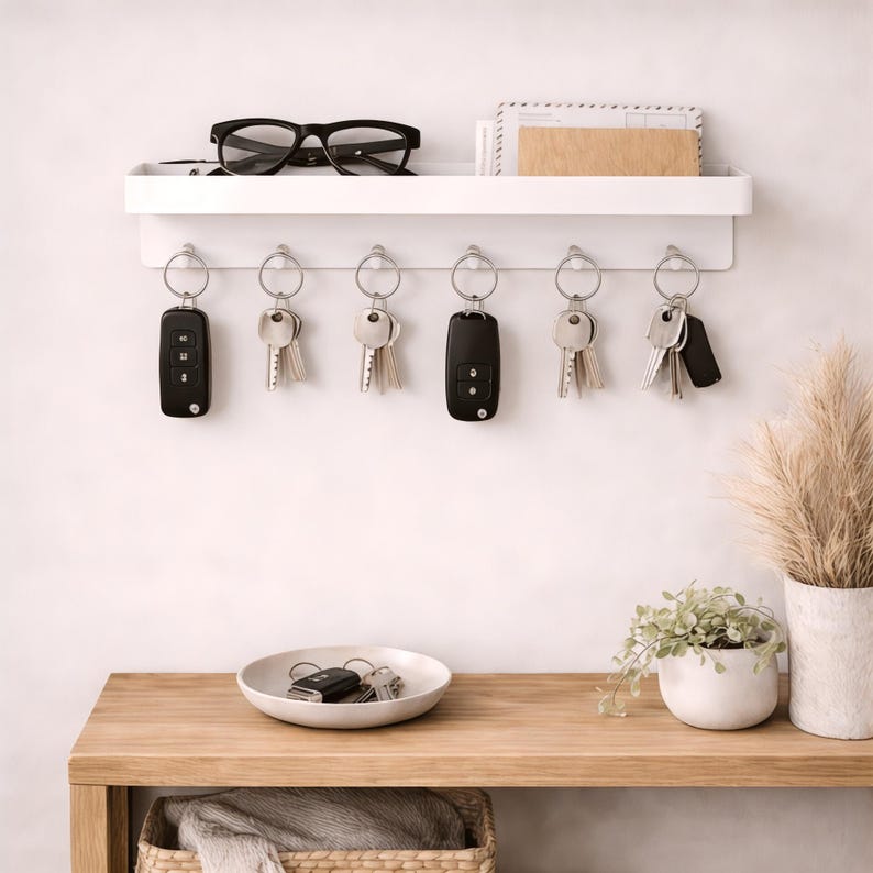 Wall Mounted Key Holder With Mail Shelf, Entryway Wall Organizer for ...