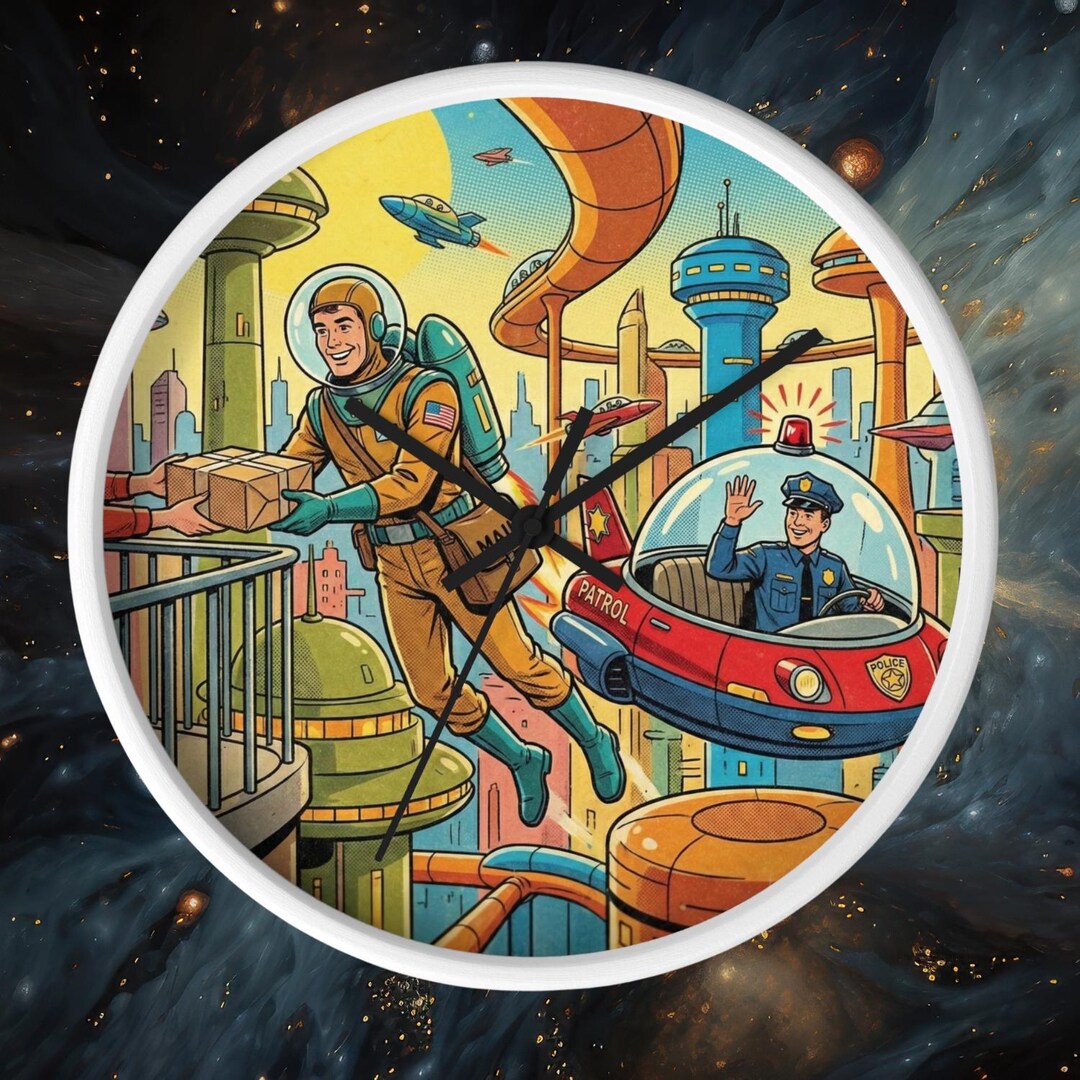Retro-futuristic Postman and Patrol Police Officer Wall Clock / Vintage ...