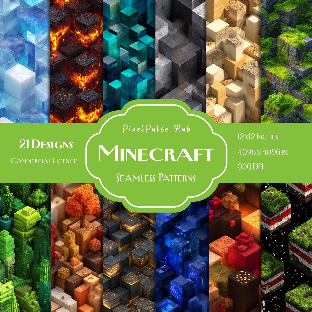 Mine Pattern, Craft Pixels Digital Paper, Seamless Pattern, 3D Block ...