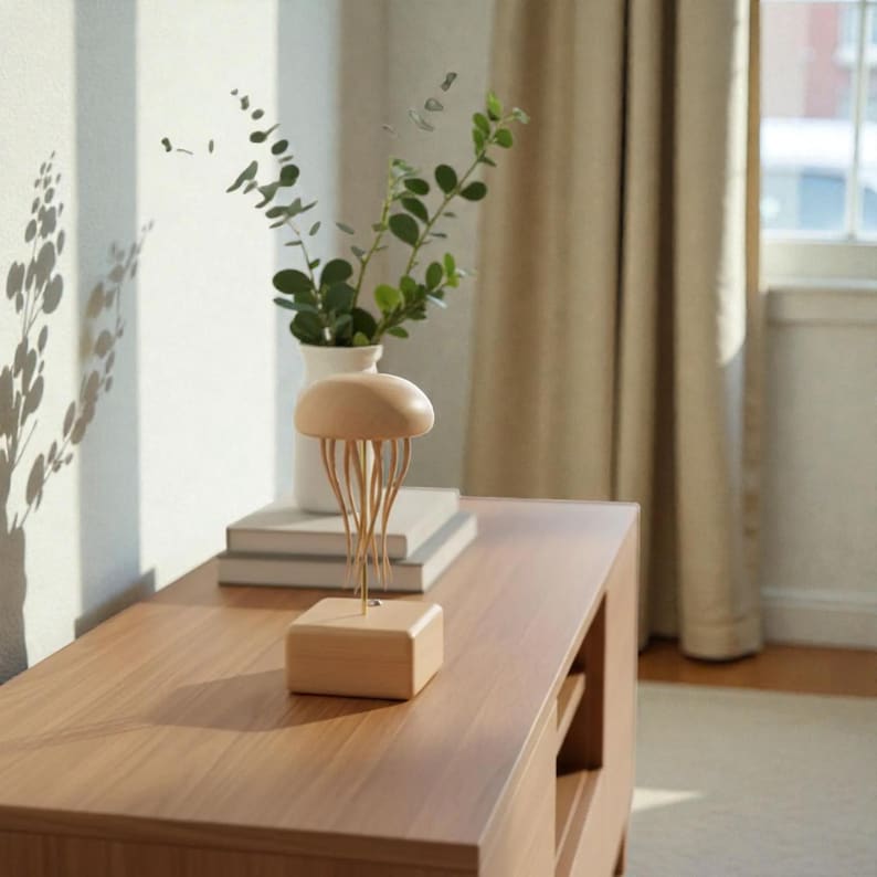 Wooden Jellyfish Automaton, Kinetic Desk Sculpture, Hand Carved ...