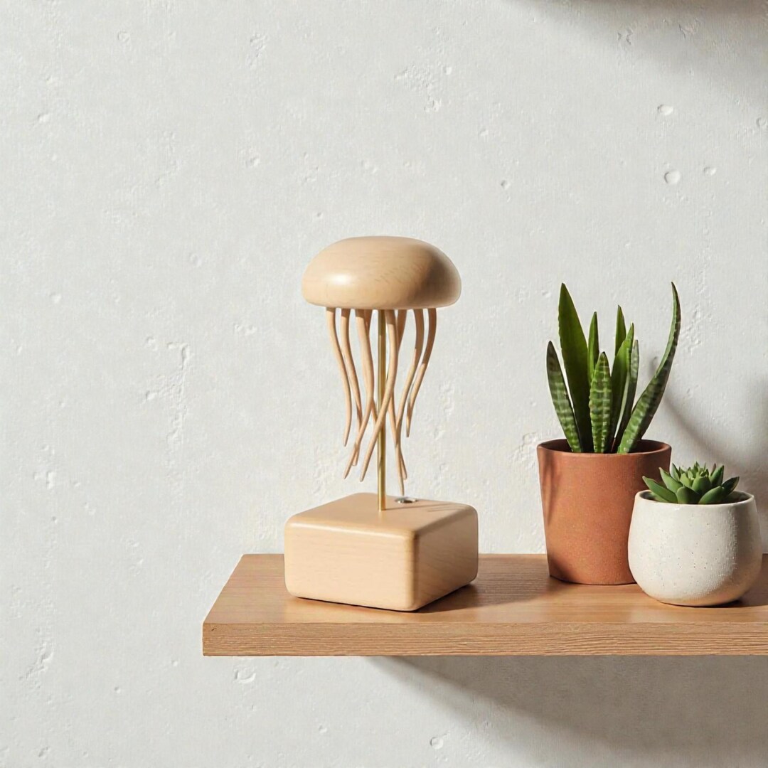 Wooden Jellyfish Automaton, Kinetic Desk Sculpture, Hand Carved ...