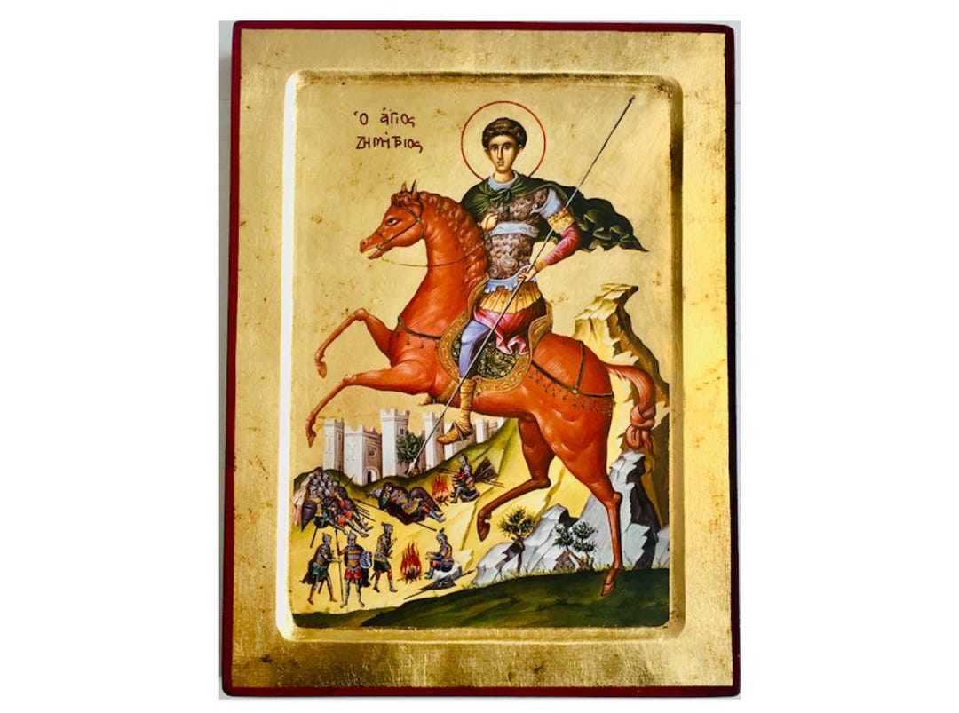 Vintage Saint Demetrios Icon, 22K Gold Leaf Byzantine Art, Mount Athos ...