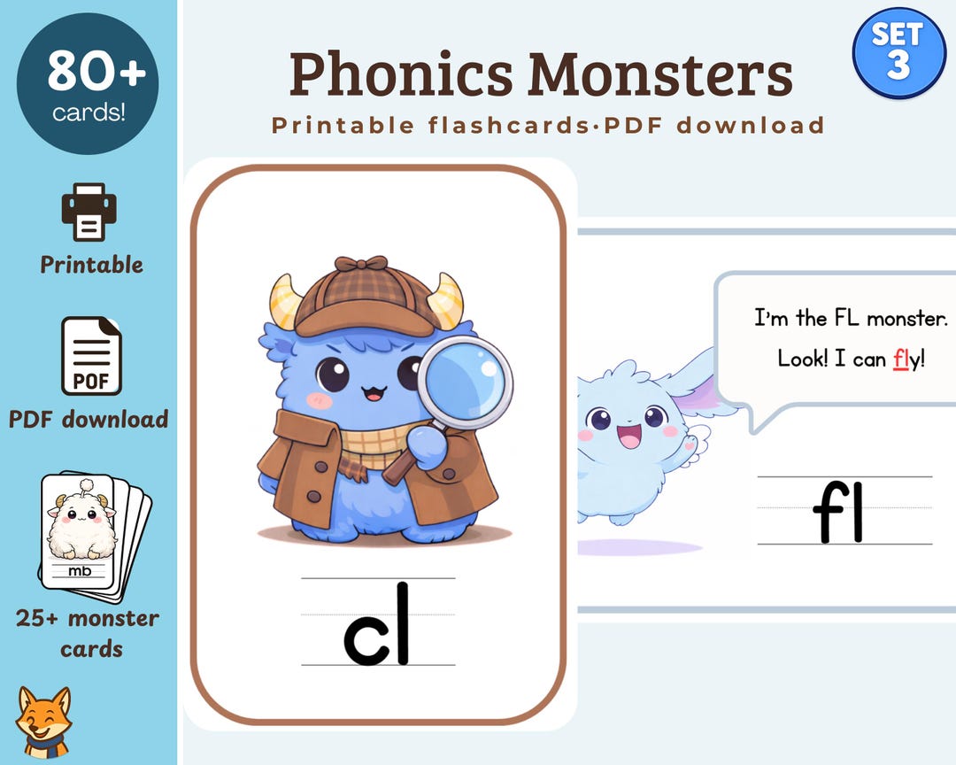 Monster Phonics Flashcards Set 3 – Beginning Blends (PDF Pattern) - Etsy UK