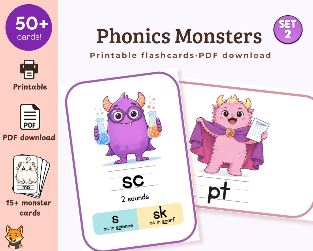 Monster Phonics Flashcards – Printable Phonics Cards for Preschool ...