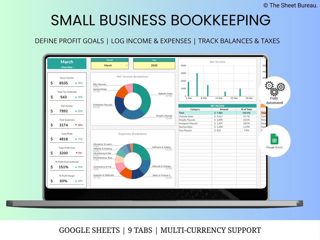 Small Business Accounting Spreadsheet Google Sheets | Income Expense ...