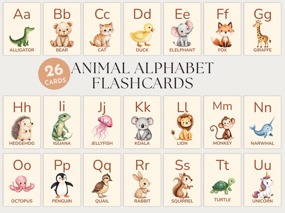 Boho Animal Alphabet Flashcards | Preschool ABC Cards | Montessori ...