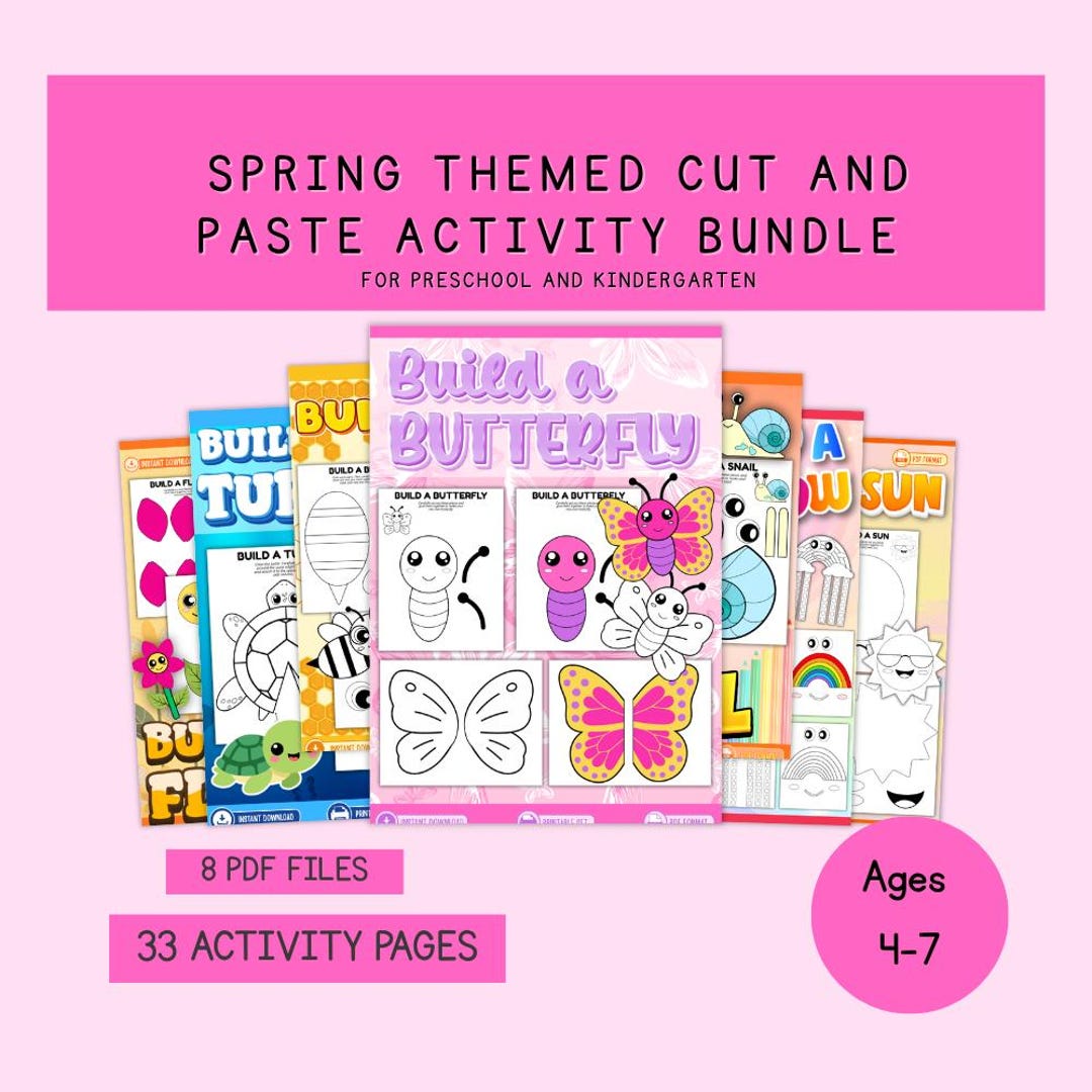 Spring Cut and Paste Activity Bundle for Kids| Build Animals, Flowers ...