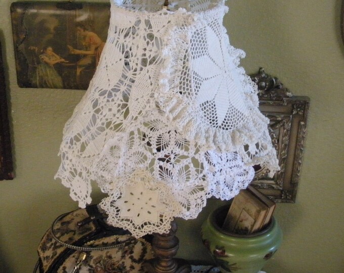 Doilies Lace Lamp Shade Handmade Multi Sided Romantic Cottage Chic ...