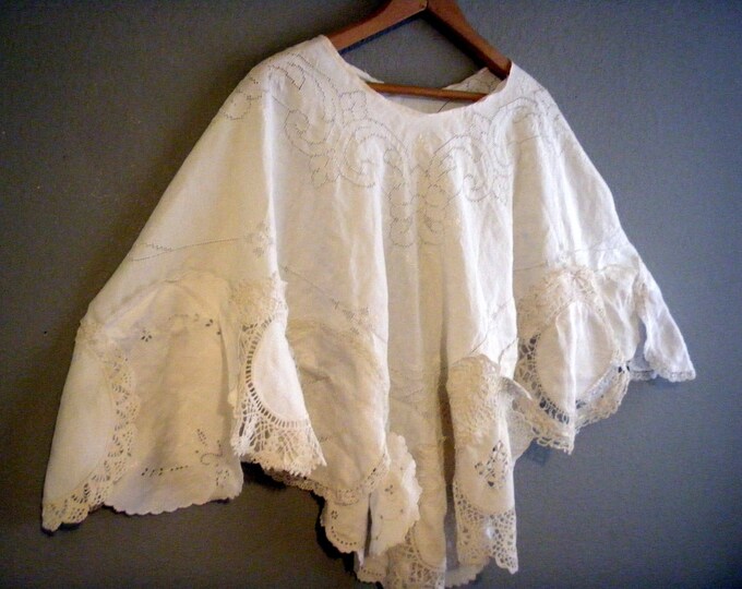 Linen Capelet Shawl Poncho Vintage Cutwork Doilies Cottage - Etsy
