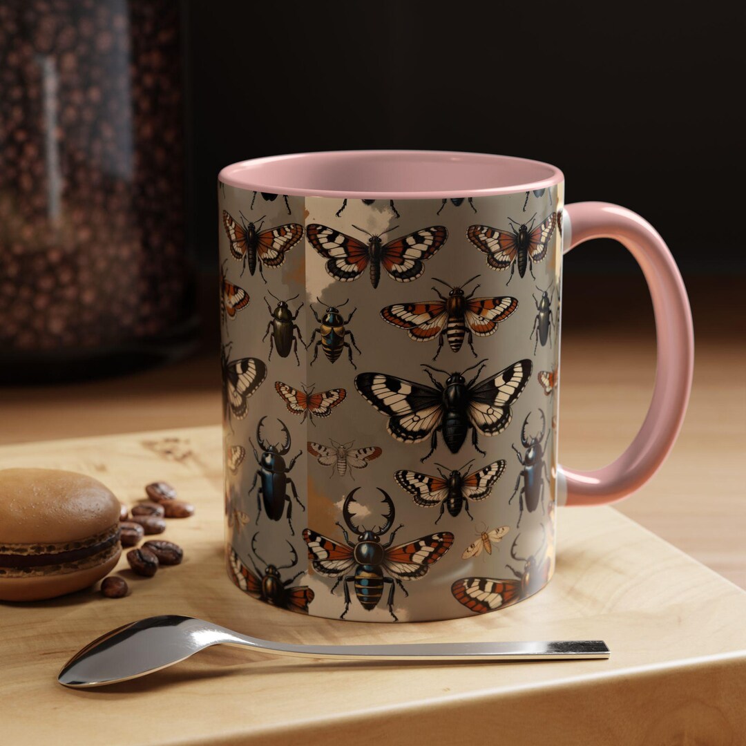 Vintage Moths and Beetles Accent Coffee Mug | Insect Pattern 11oz 15oz ...
