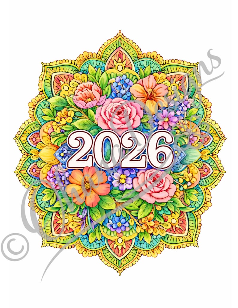 2026 Floral Mandala Coloring Page | New Year Activity (PDF Pattern) - Etsy