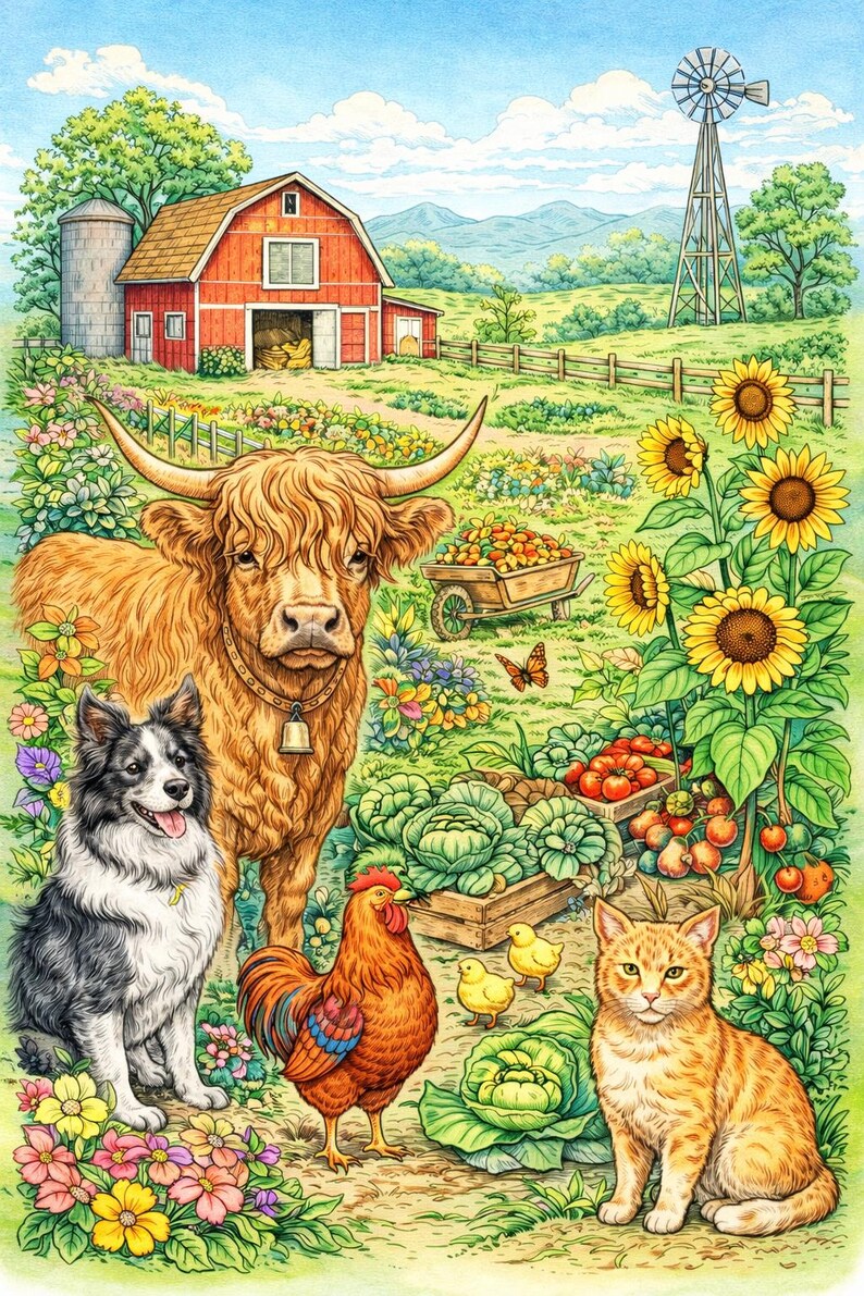 Peaceful Days on the Farm – Adult Coloring Book PDF | 20 Relaxing Farm ...