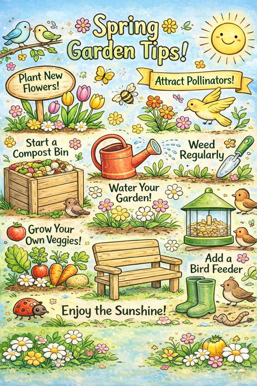 Spring Garden Tips Coloring Page Printable | Kids Garden Activity Sheet ...