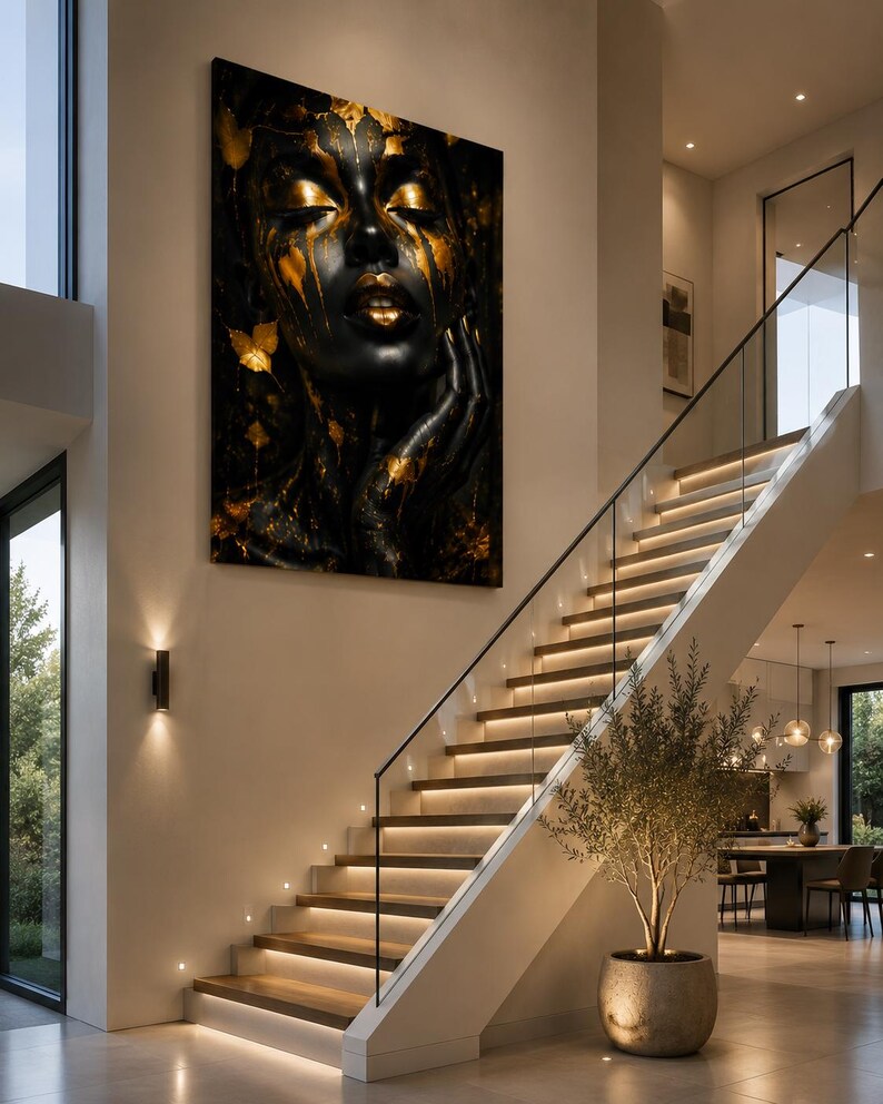 Black Gold Face Canvas Print, Textured Wall Art, Immersive Home Decor ...