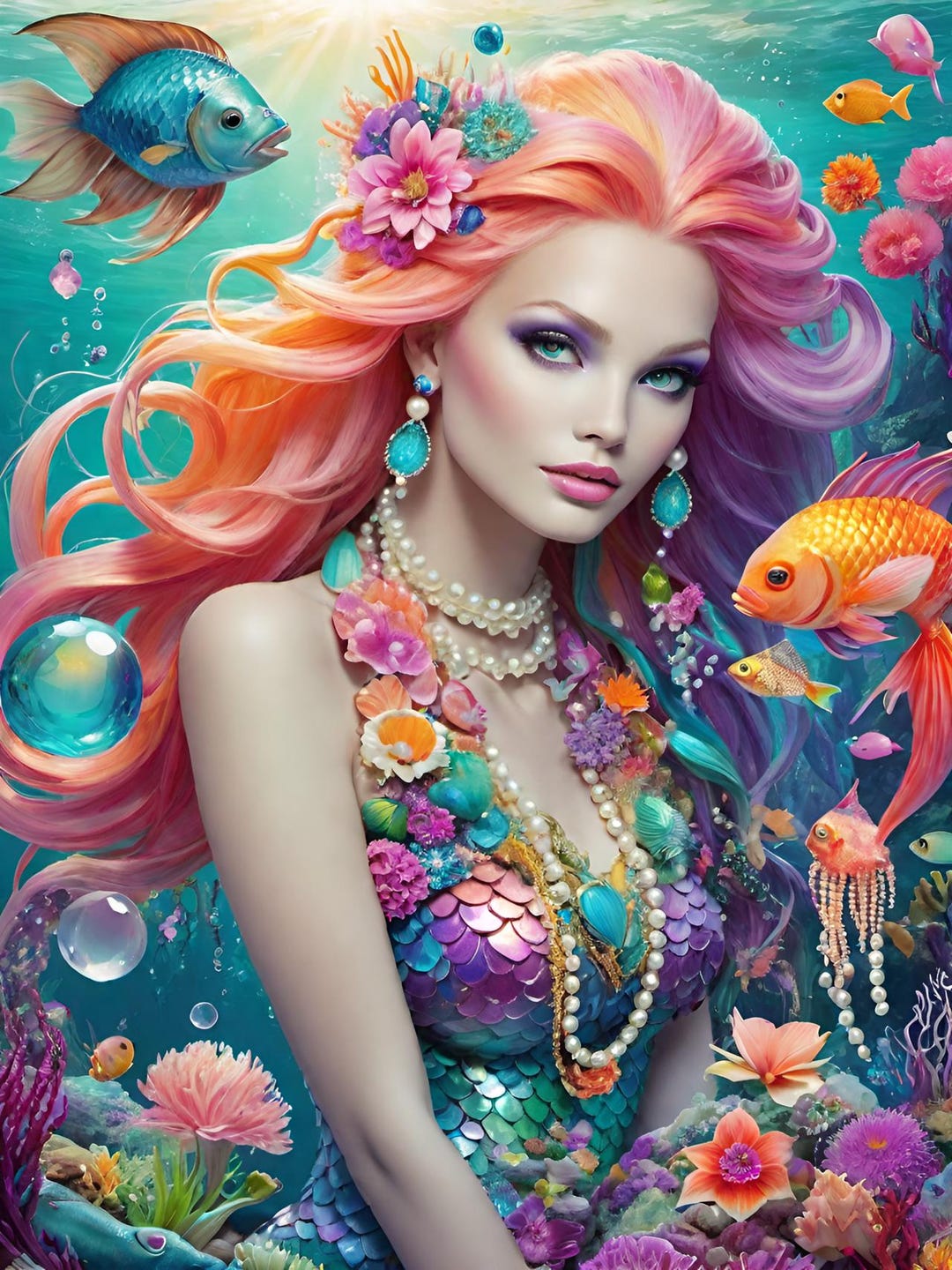 Mermaid Cynthia · Deluxe Ocean Art by Dario Costello - Etsy