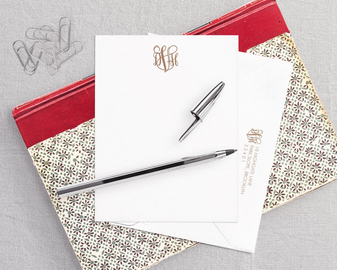 Monogram Stationery Set. Blank Flat Note Cards and Envelopes ...