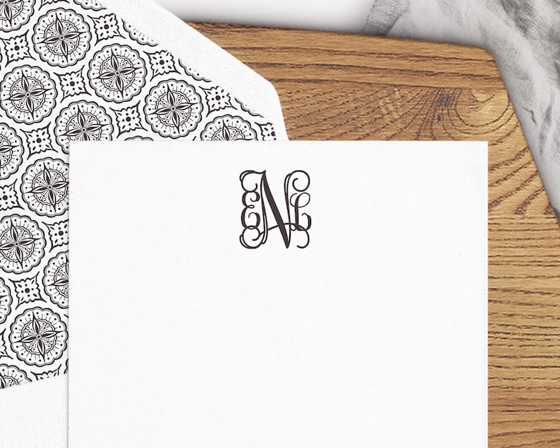 Monogram Stationery Set. Blank Flat Note Cards and Envelopes. - Etsy