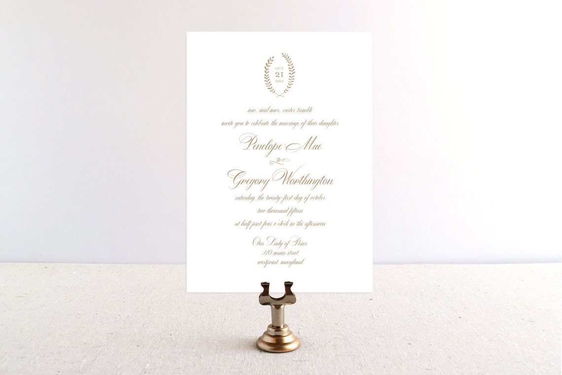 Formal Wedding Invitation. Formal Script in Antique Gold Foil - Etsy