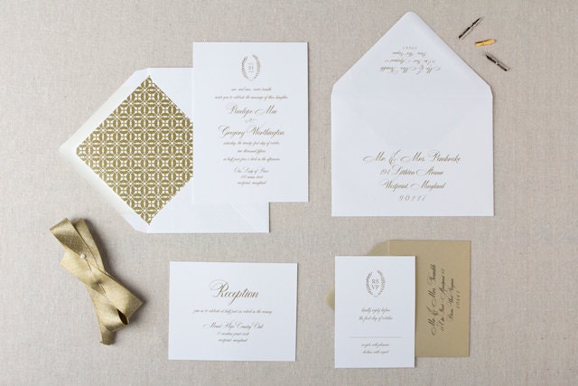 Formal Wedding Invitation. Formal Script in Antique Gold Foil - Etsy