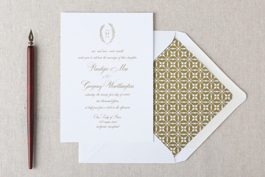 Formal Wedding Invitation. Formal Script in Antique Gold Foil or ...