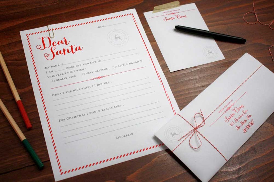 Letter to Santa Set - Printable DIY Letter & Note Cards - Instant ...