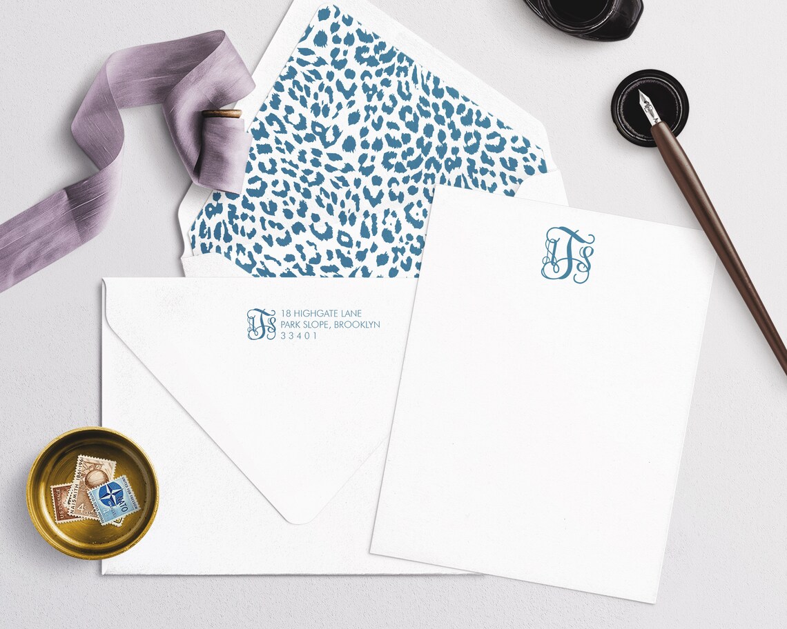 Monogram Stationery Set. Blank Flat Note Cards and Envelopes. - Etsy