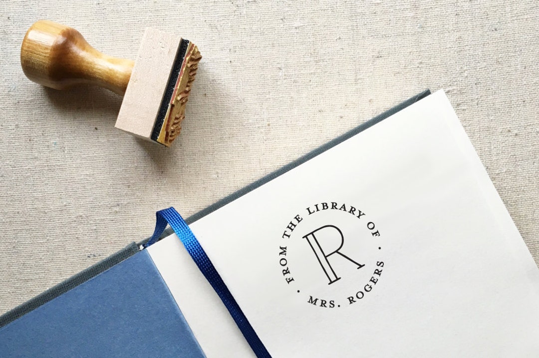 Monogram Book Stamp. Teacher Gift. Custom Bookplate Stamp. Gift for ...