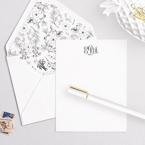 Monogrammed Stationery Set - Blank Flat Note Cards - Set of 16 ...