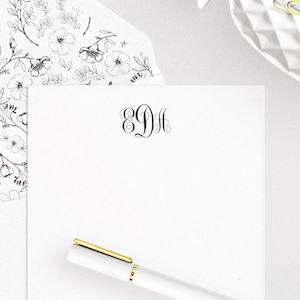 Monogrammed Stationery Set - Blank Flat Note Cards - Set of 16 ...