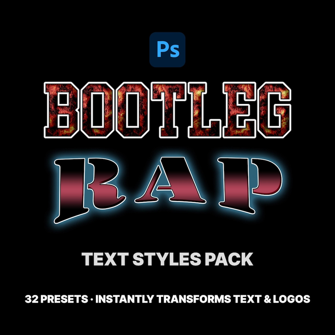 Bootleg Rap Text Style Pack: 32 Photoshop Text Style Presets for Text ...