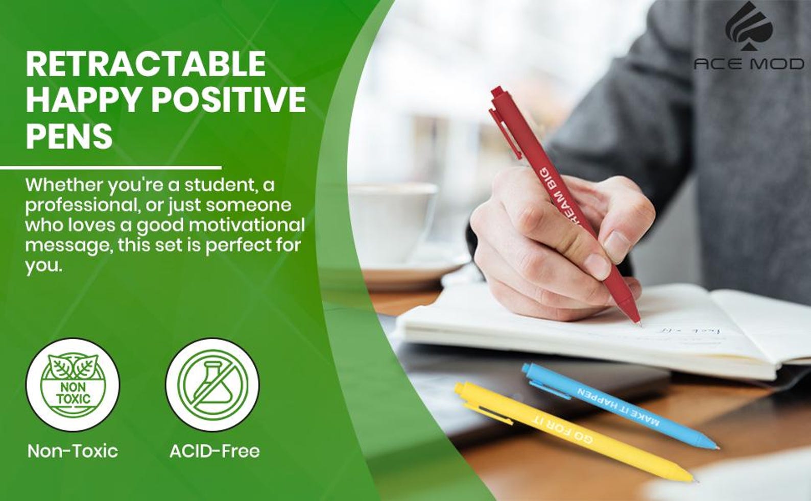 7pcs Motivational Inspirational Encouraging Pen Set Retractable Happy ...