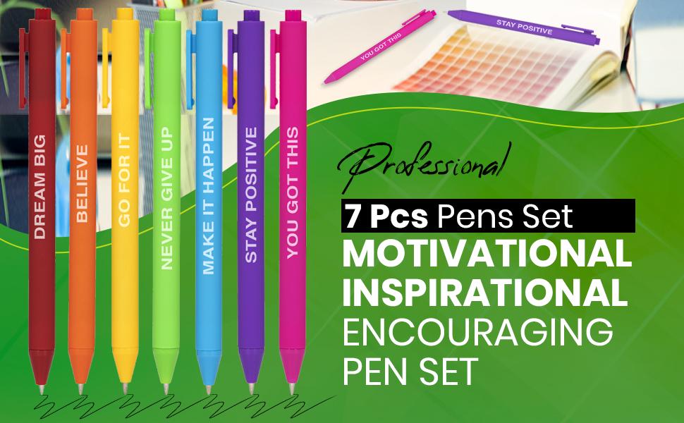 7pcs Motivational Inspirational Encouraging Pen Set Retractable Happy ...