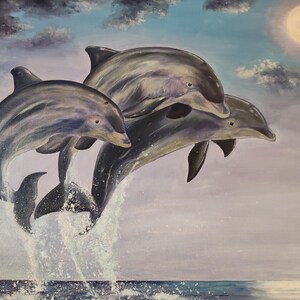 Playful Dolphins Oil Painting - Etsy