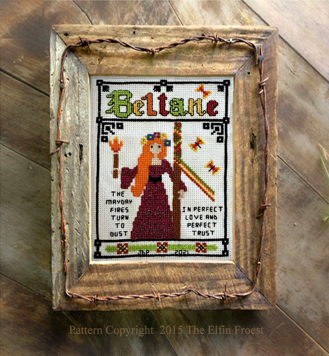 Beltane Cross Stitch Pattern Sabbat for May Day. Features a Primitive ...