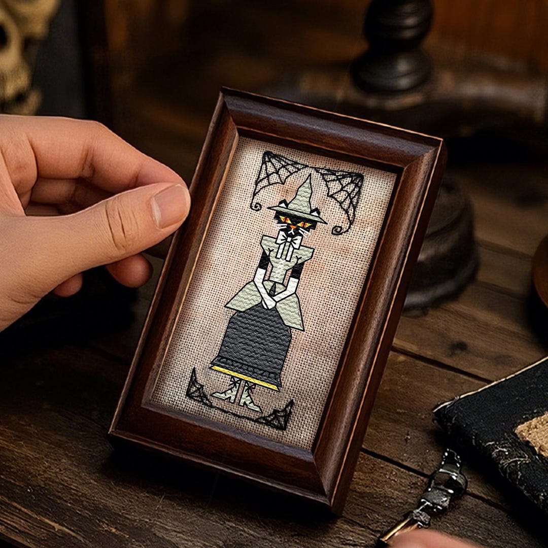 Black Cat Witch Cross Stitch Pattern, Primitive Halloween, Pagan Home ...