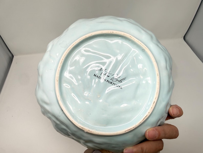 Vintage Matias Belo Cabbage Bowl Set, Light Blue Portuguese Ceramic ...