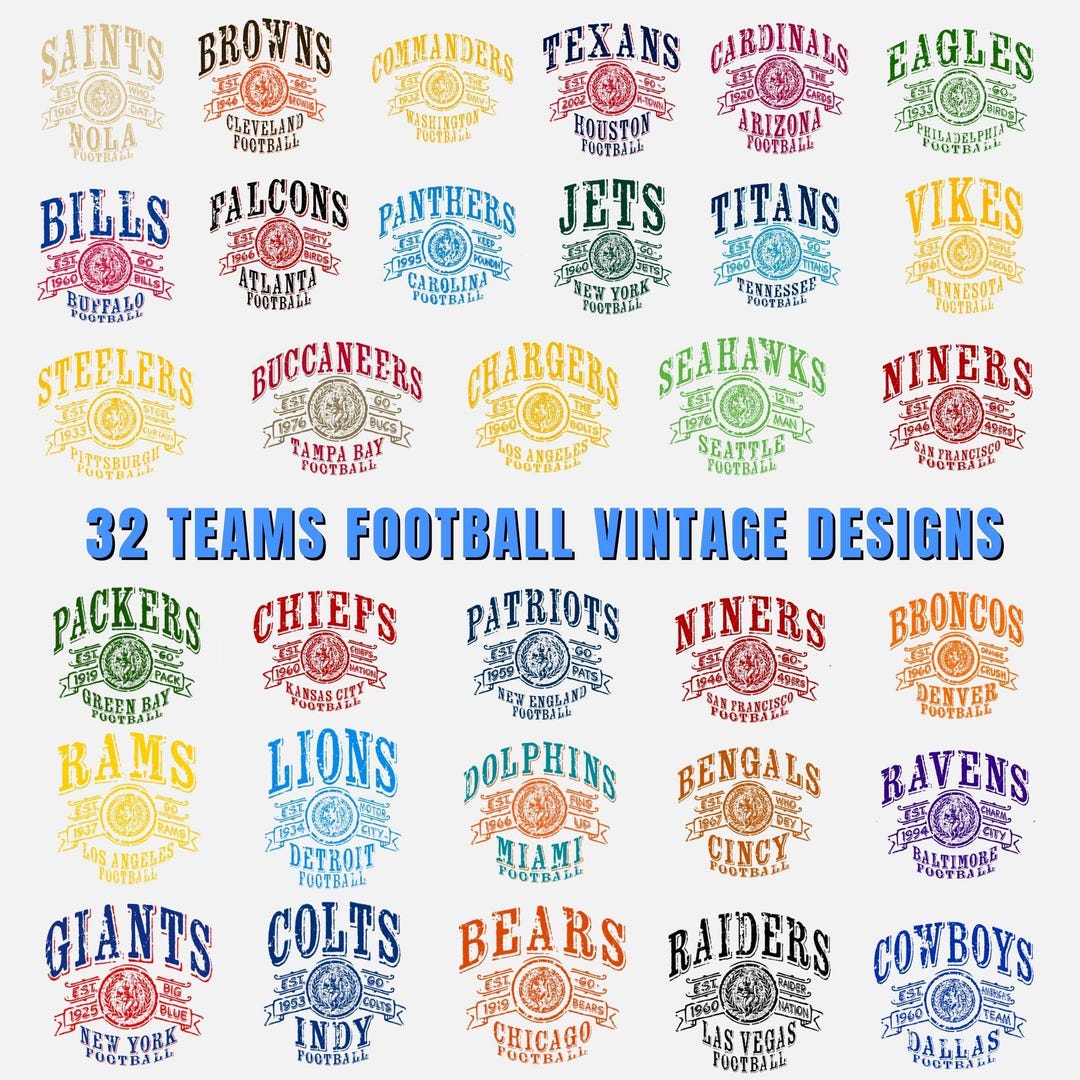 32 Teams Football Vintage PNG Bundle | Mascot Pngs | Retro Football ...